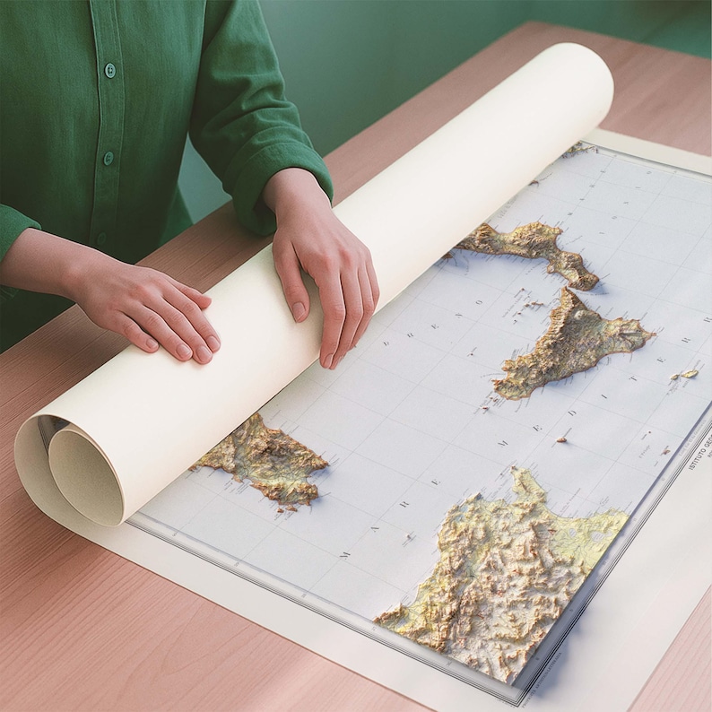 Italy Topographic Map of 1922 - 2D Poster Shaded Relief Map, Fine Art ...