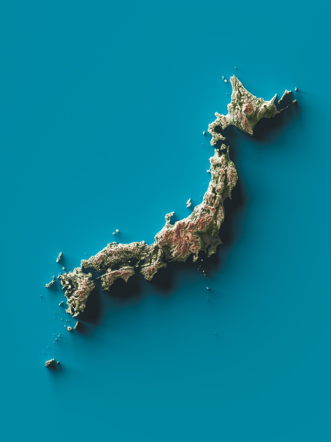 Japan Elevation Map geolight 2D Poster Shaded Relief Map, Fine Art Wall ...