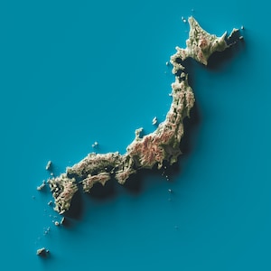 Japan Elevation Map (geolight) - 2D Poster Shaded Relief Map, Fine Art ...