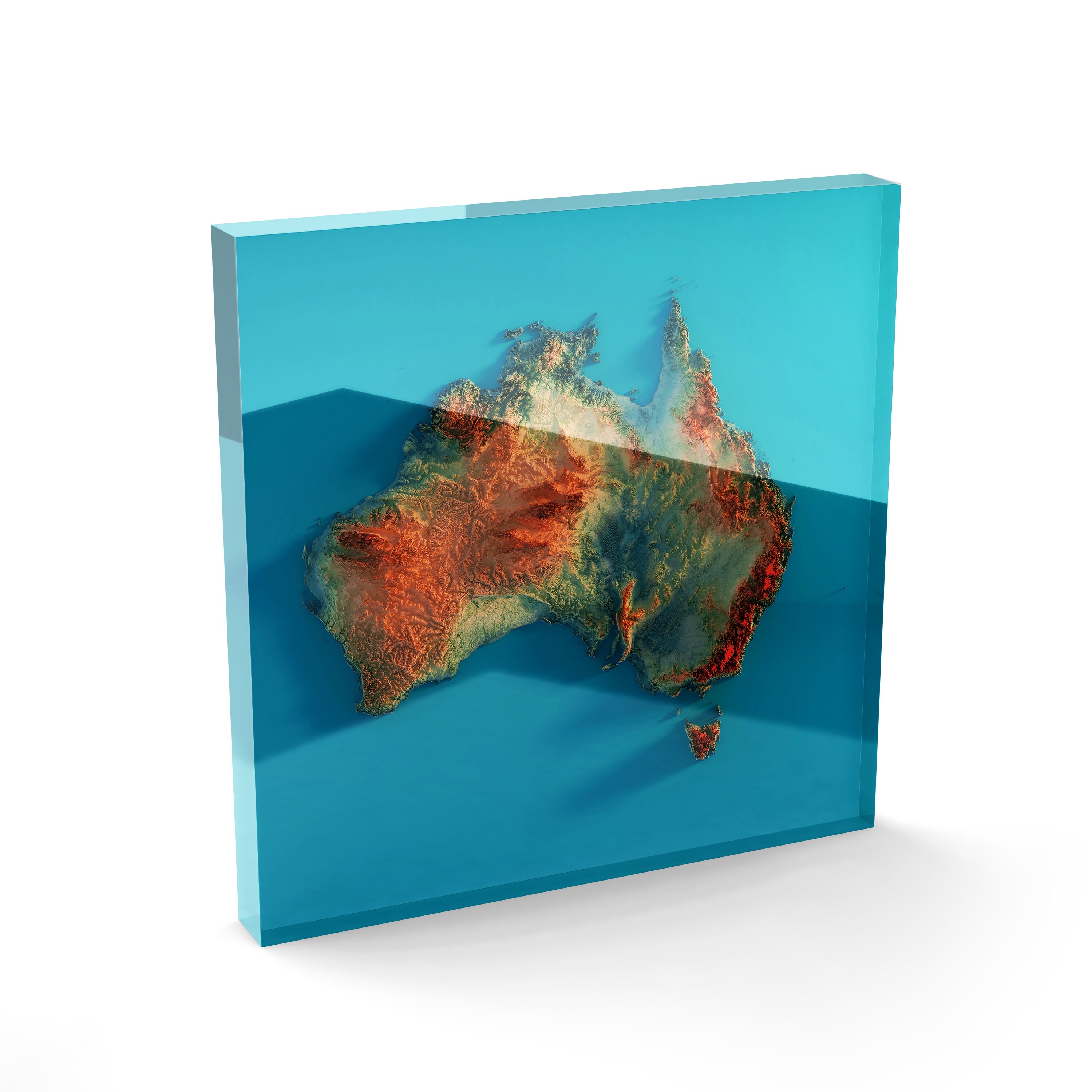 Australia Acrylic Block, Hypsometric Shaded Relief Map, Custom Gift for ...