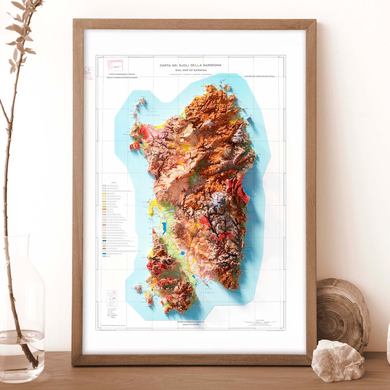 Sardinia (italy) 1960 Soil Map: Vintage Flat Shaded Relief Print Art - Etsy