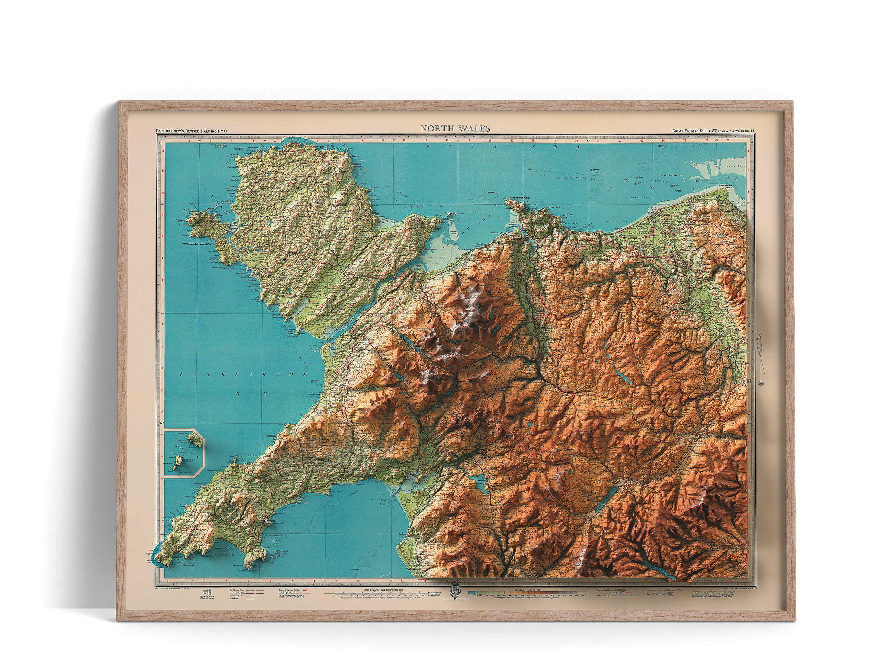 North Wales wales, UK Topographic Map of 1941 2D Poster Shaded Relief ...