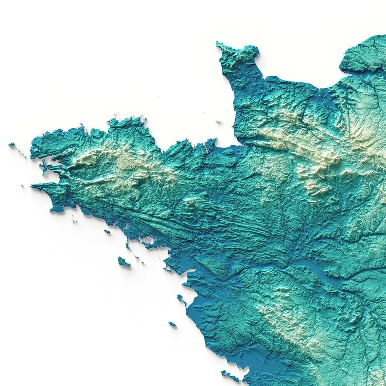 France Elevation Map (spectral) - 2D Poster Shaded Relief Map, Fine Art ...