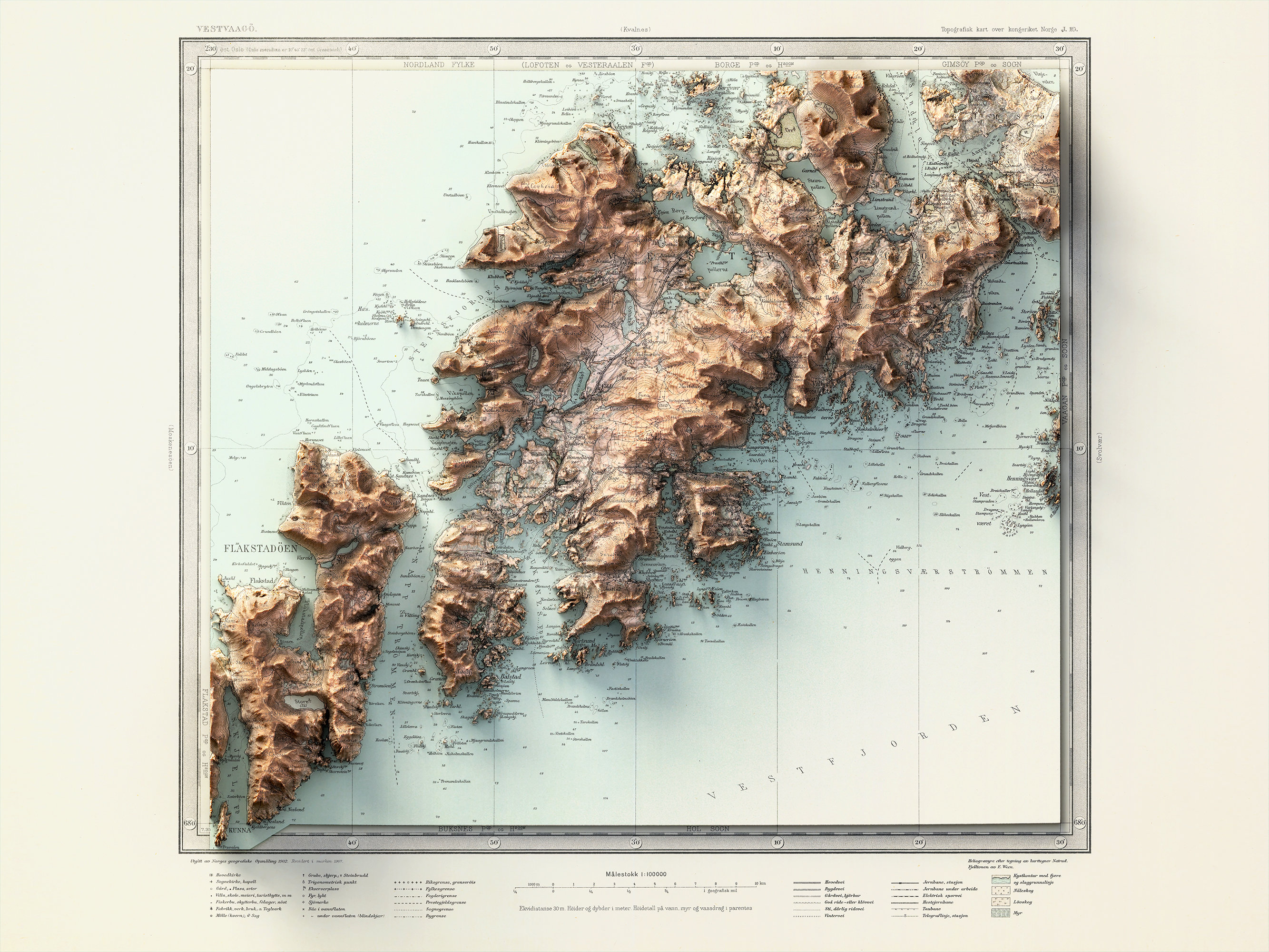 Vestvågøya lofoten Norway Topographic Map of 1907 2D - Etsy