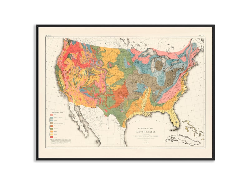 United States of America, Geological Map 1874 Vintage Map Reprint, Wall ...