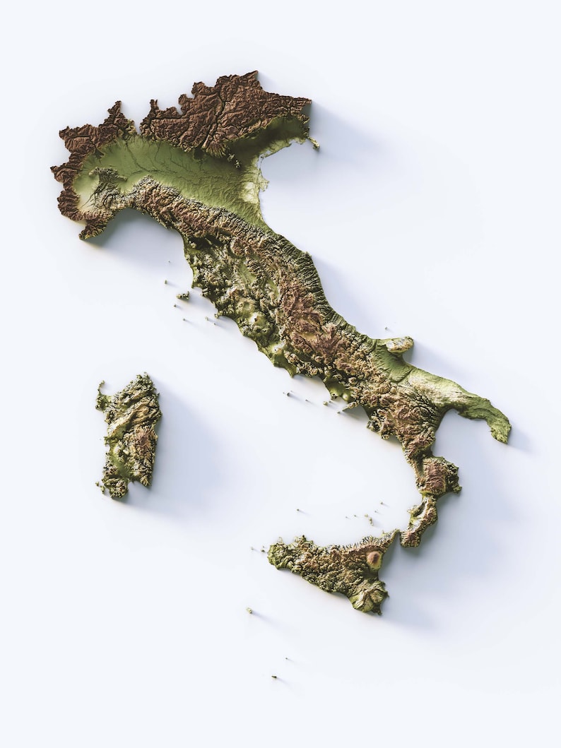 Italy Elevation Map - Geo Edition - Modern Flat Shaded Relief Print - Etsy
