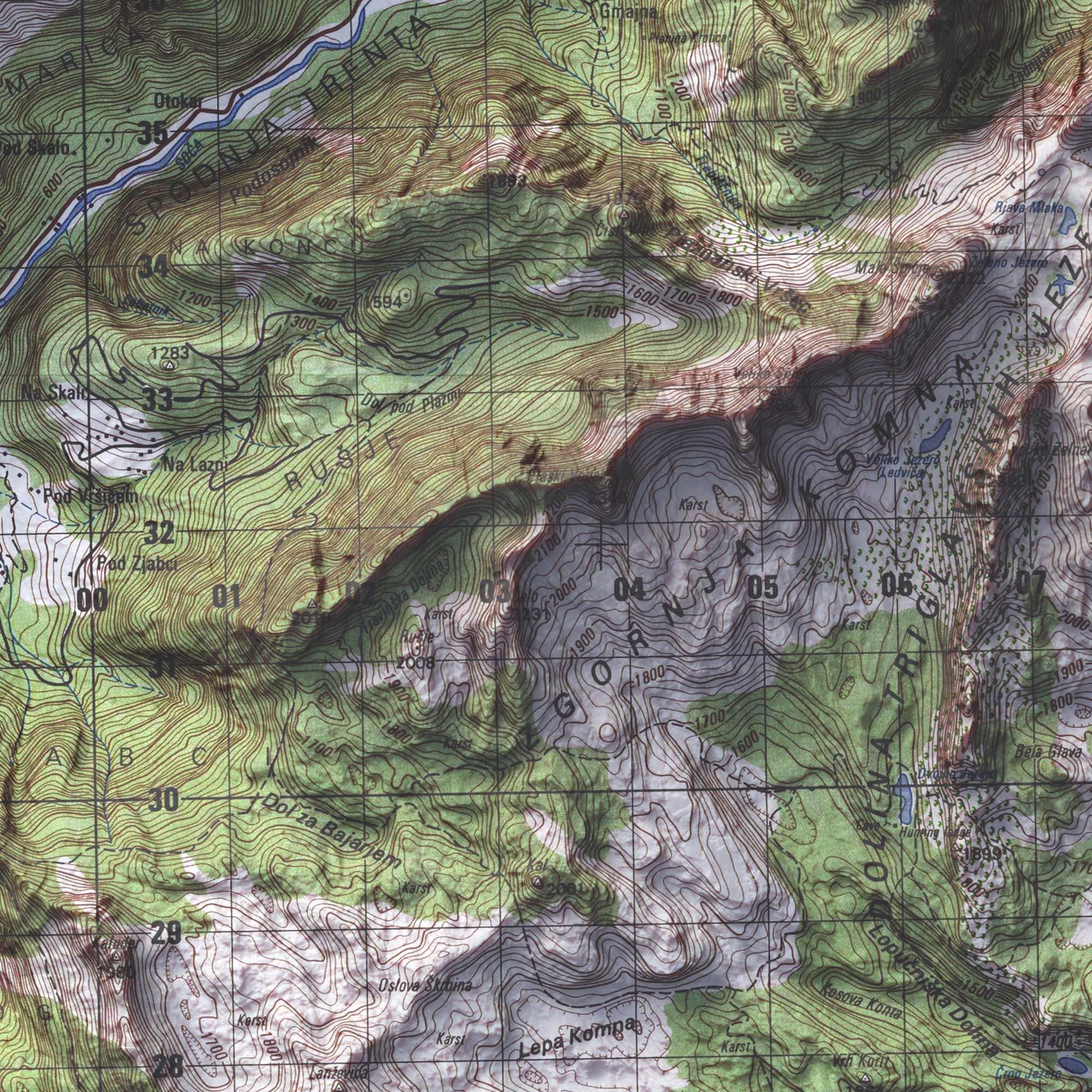 Bovec (slovenia) 1987 Topographic Map: Vintage Flat Shaded Relief Print ...