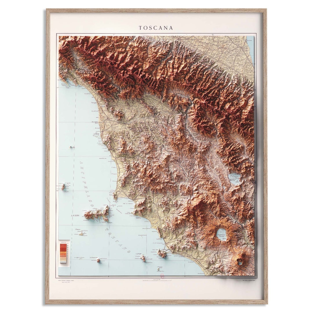 Tuscany (italy) 1935 Topographic Map: Vintage Flat Shaded Relief Print ...