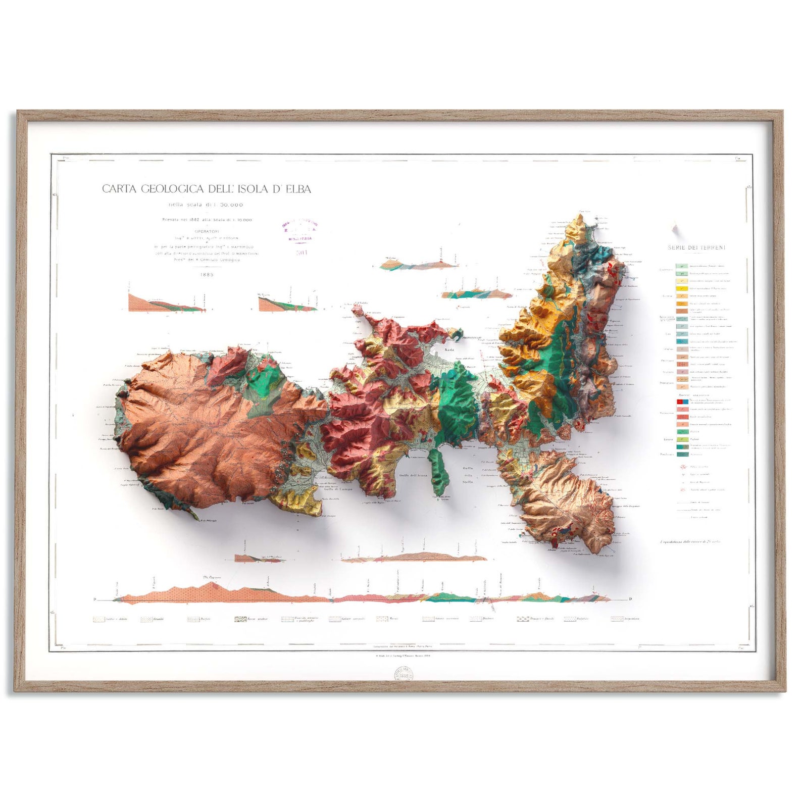 Elba Island (italy) Geological Map of 1884 - 2D Poster Shaded Relief ...