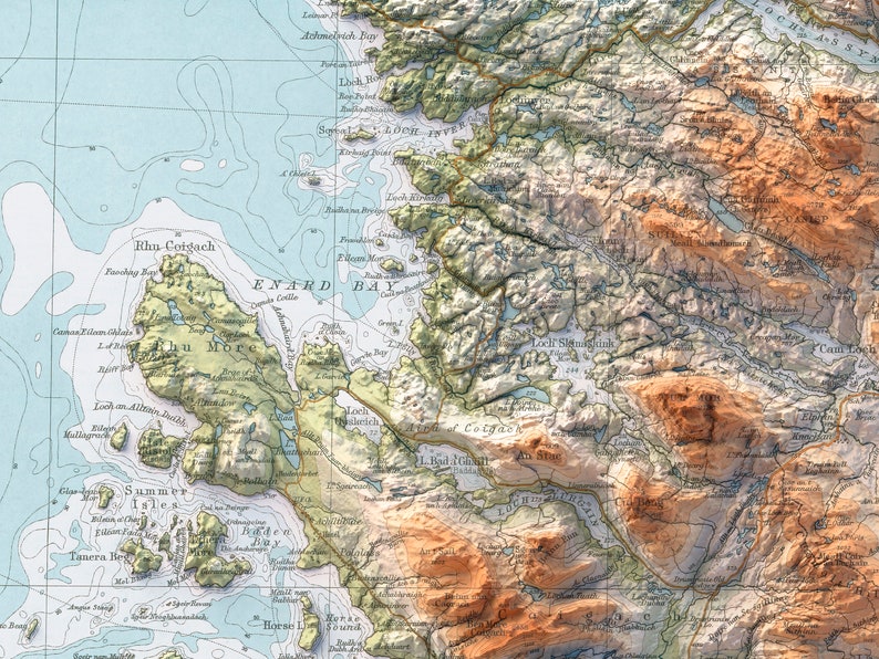 Ullapool scotland, UK Topographic Map of 1912 2D Poster Shaded Relief ...