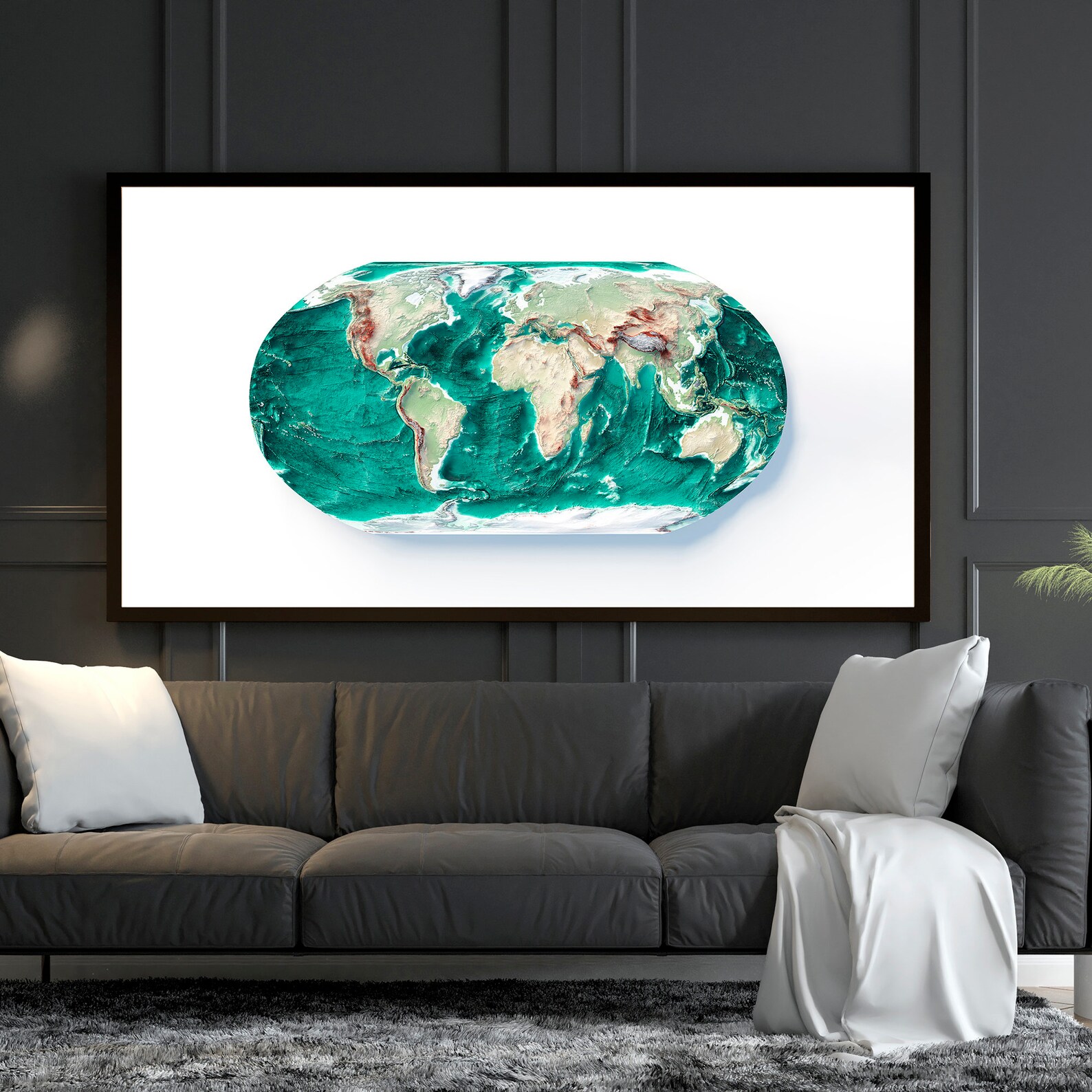 World Bathymetric Elevation Map (geo) - 2D Poster Shaded Relief Map ...