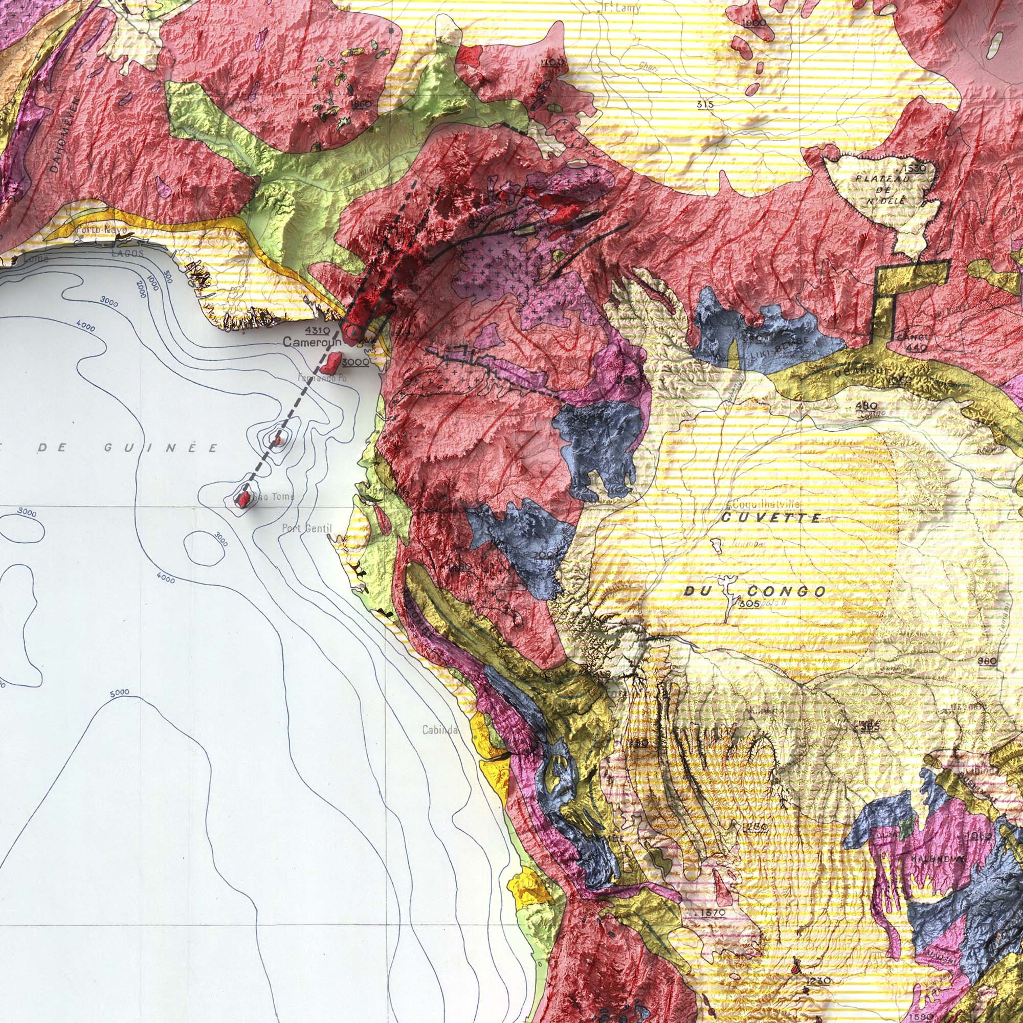 Mapa geológico de África de 1958 Mapa en relieve sombreado de póster 2D ...