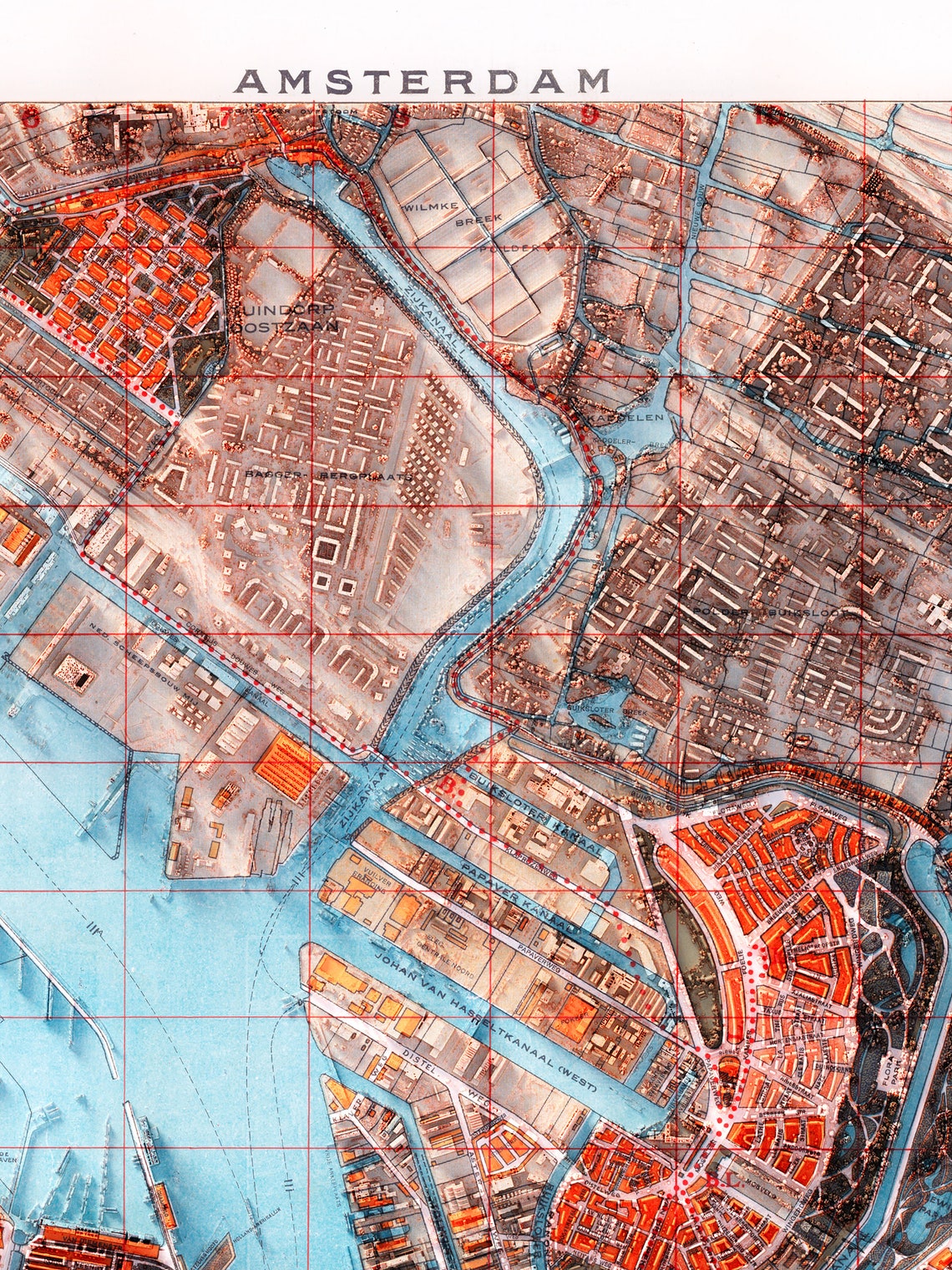 Amsterdam the Netherlands City Map of 1914 2D Poster Shaded Relief Map ...