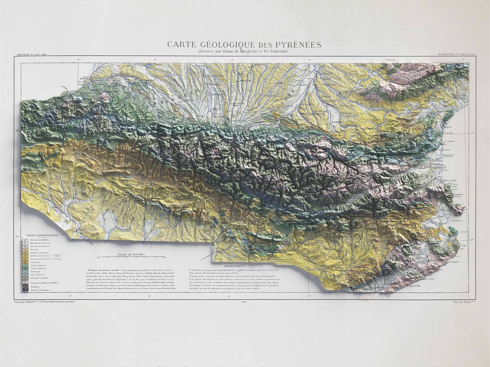 Pyrenees (france, Spain) Geological Map of 1891 - 2D Poster Shaded ...