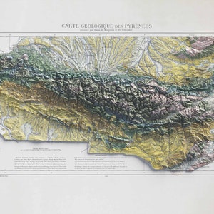 Pyrenees (france, Spain) Geological Map of 1891 - 2D Poster Shaded ...