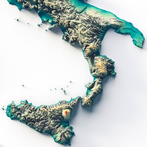 Italy Elevation Map spectral 2D Poster Shaded Relief Map, Fine Art Wall ...