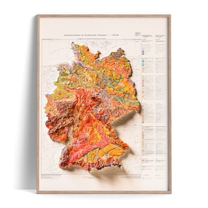 Germany Soil Map of 1995 2D Poster Shaded Relief Map, Fine Art Wall ...