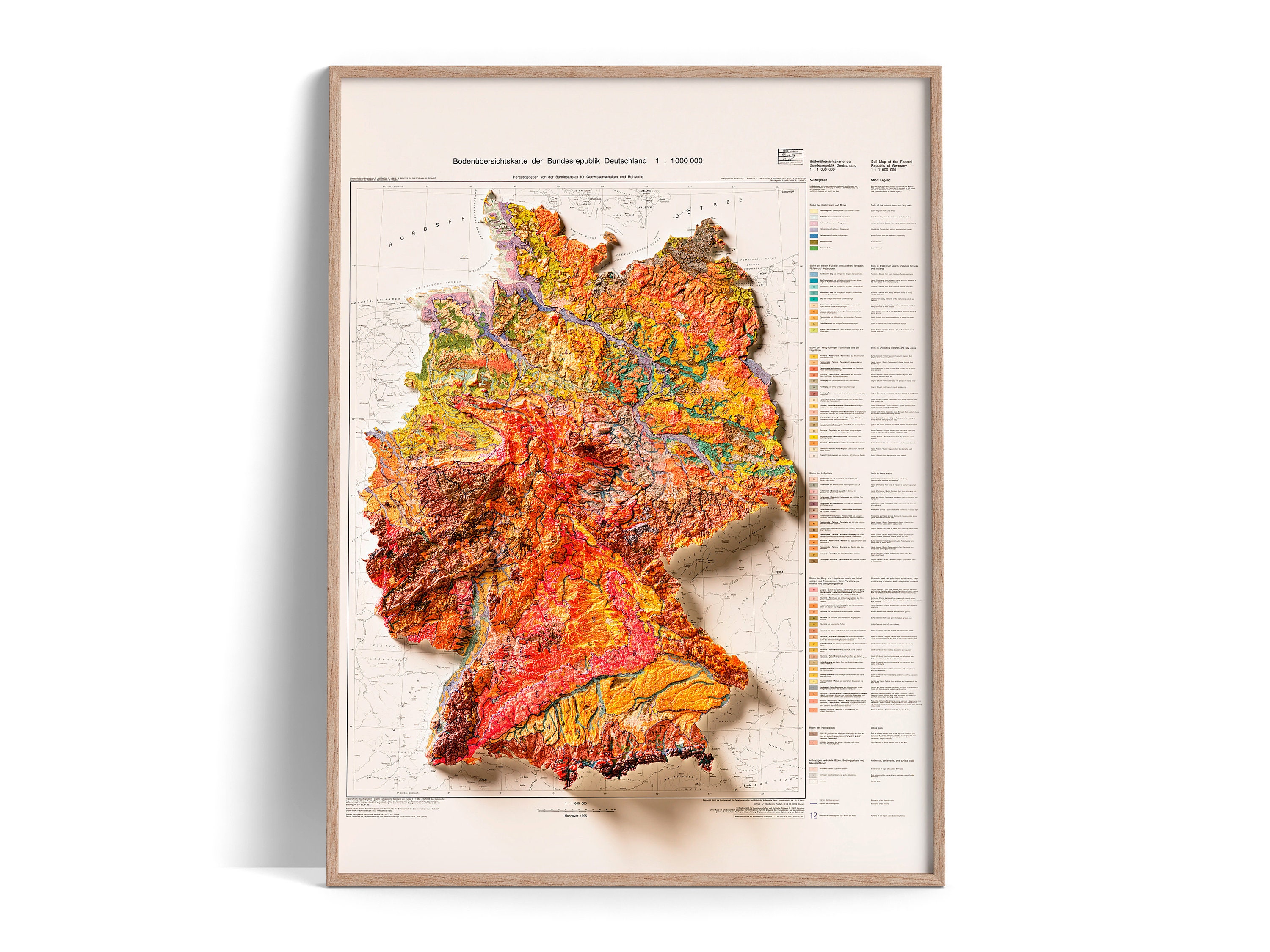 Germany Soil Map of 1995 2D Poster Shaded Relief Map, Fine Art Wall ...