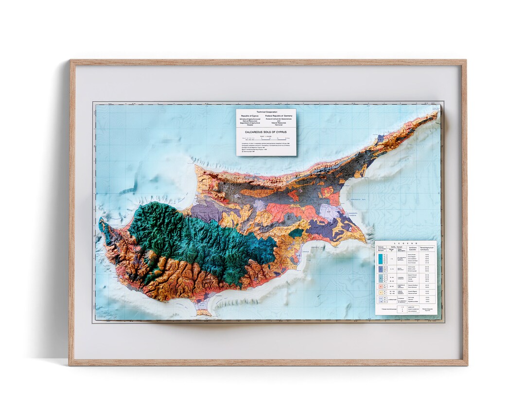 Mapa de suelos de Chipre de 1987 Mapa en relieve sombreado de póster 2D ...