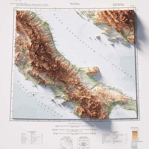 Rome (italy) Topographic Map of 1931 - 2D Poster Shaded Relief Map ...