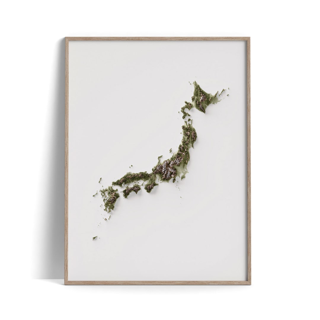 Japan Elevation Map geo 2D Poster Shaded Relief Map, Fine Art Wall ...