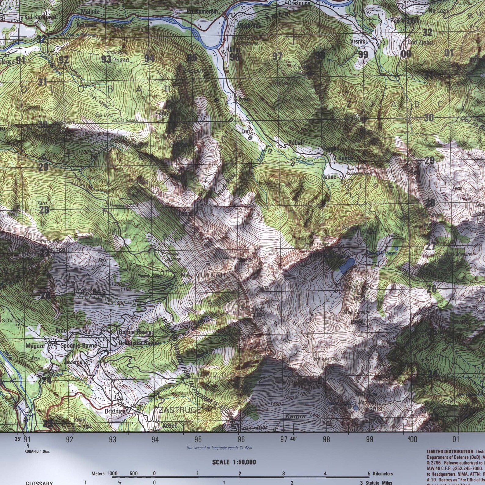 Bovec (slovenia) 1987 Topographic Map: Vintage Flat Shaded Relief Print ...