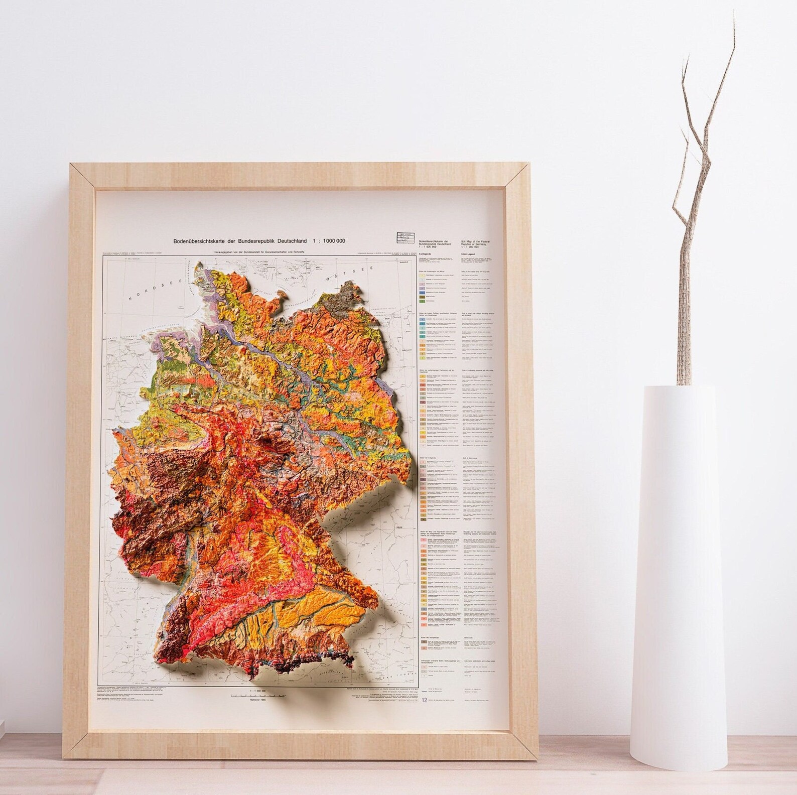 Germany Soil Map of 1995 2D Poster Shaded Relief Map, Fine Art Wall ...