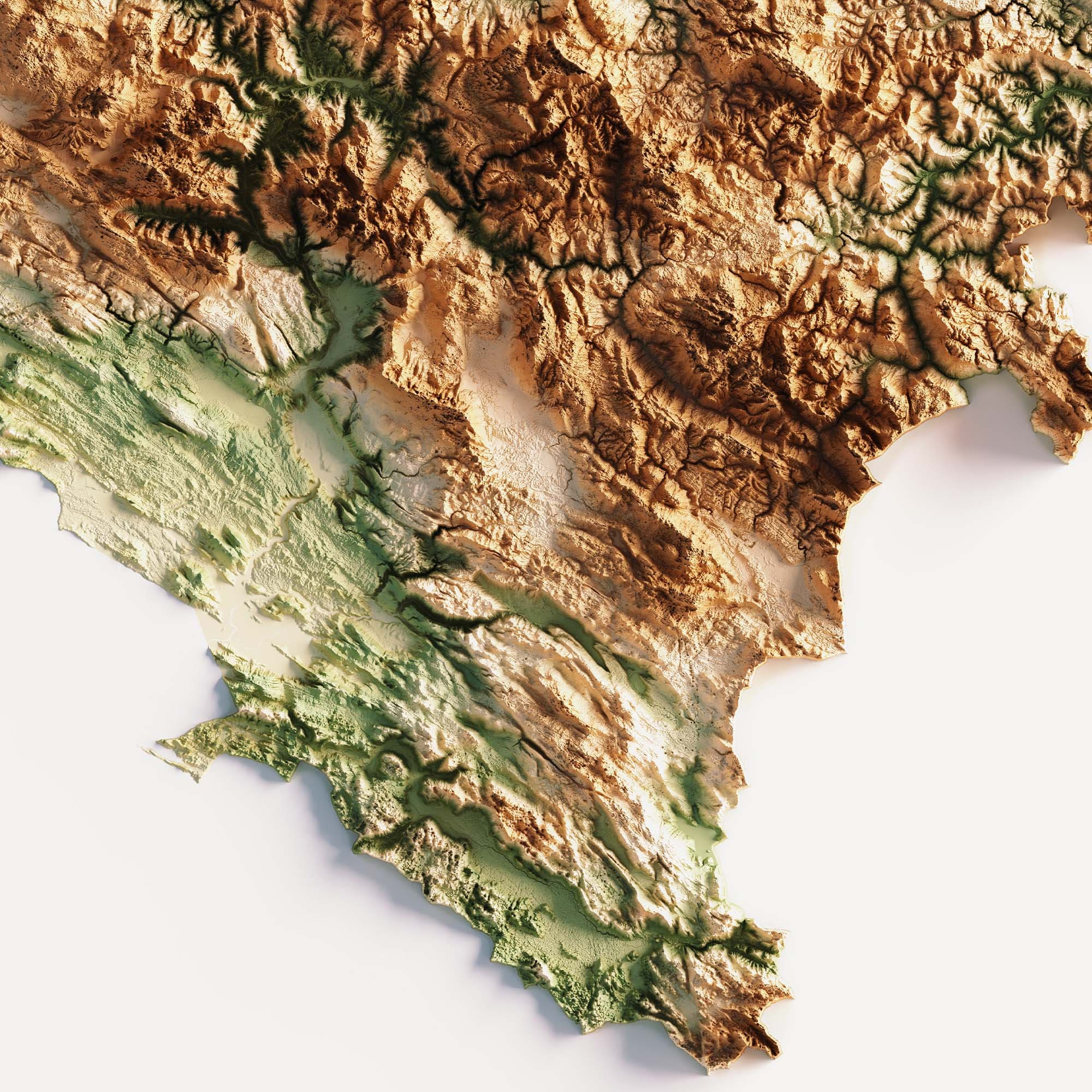 Bosnia and Herzegovina Elevation Map geo 2D Poster Shaded Relief Map ...