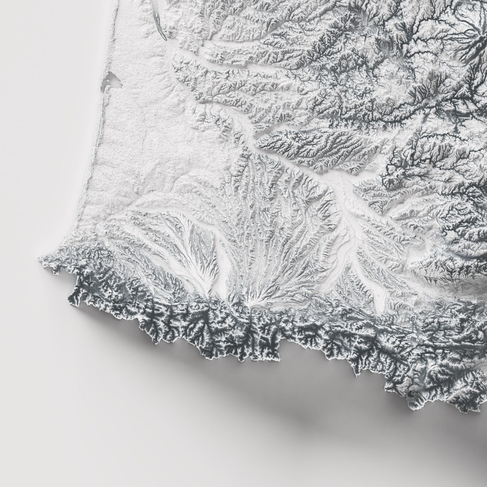 France Elevation Map white 2D Poster Shaded Relief Map, Fine Art Wall ...