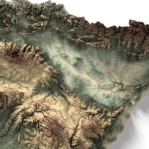 Spain Elevation Map geo 2D Poster Shaded Relief Map, Fine Art Wall ...