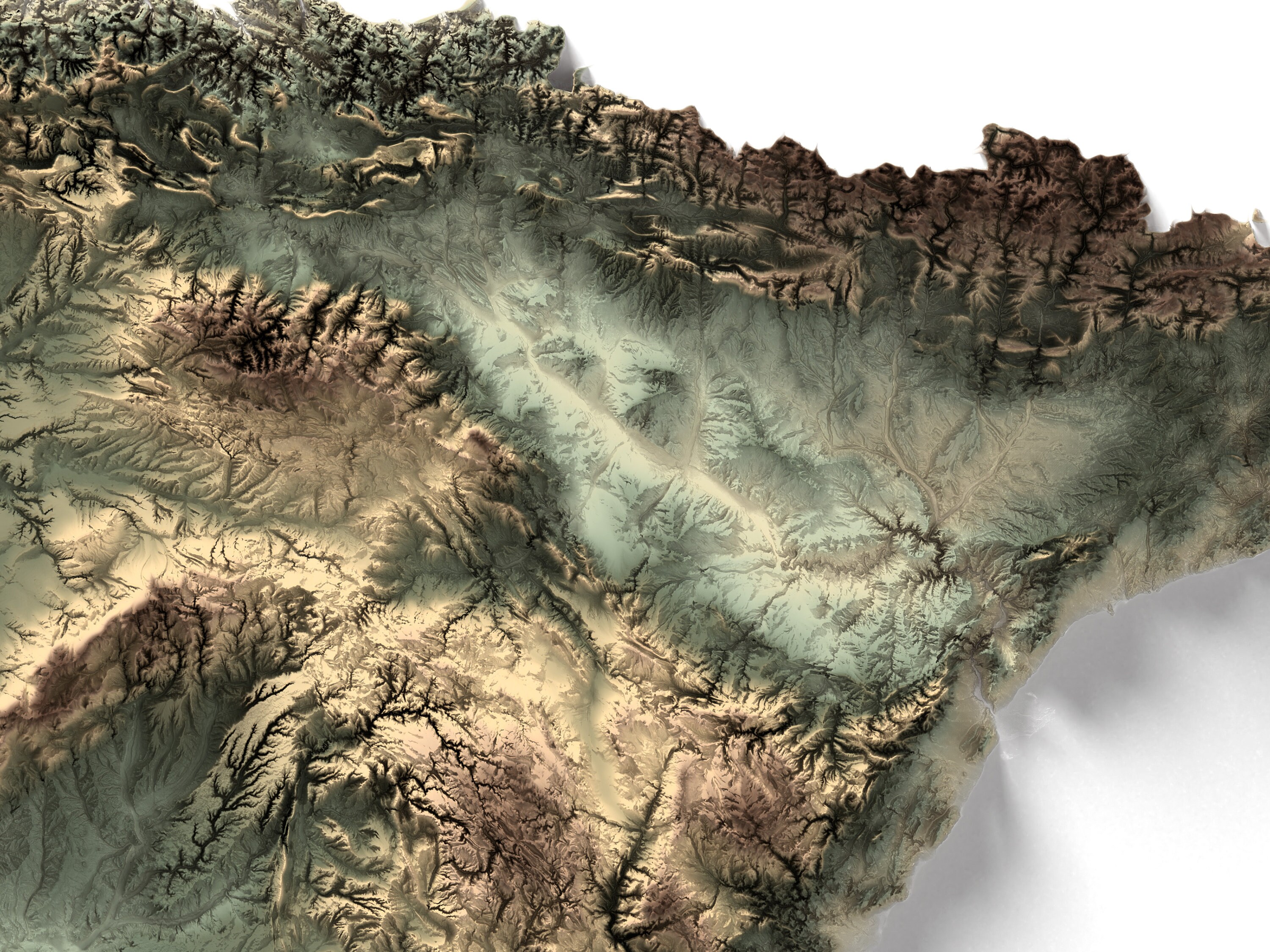 Spain Elevation Map geo 2D Poster Shaded Relief Map, Fine Art Wall ...