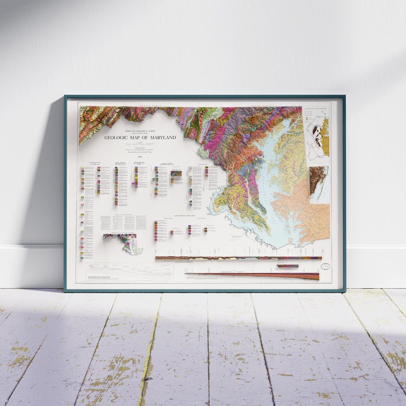 Maryland USA Geological Map of 1968 2D Poster Shaded Relief Map, Fine ...