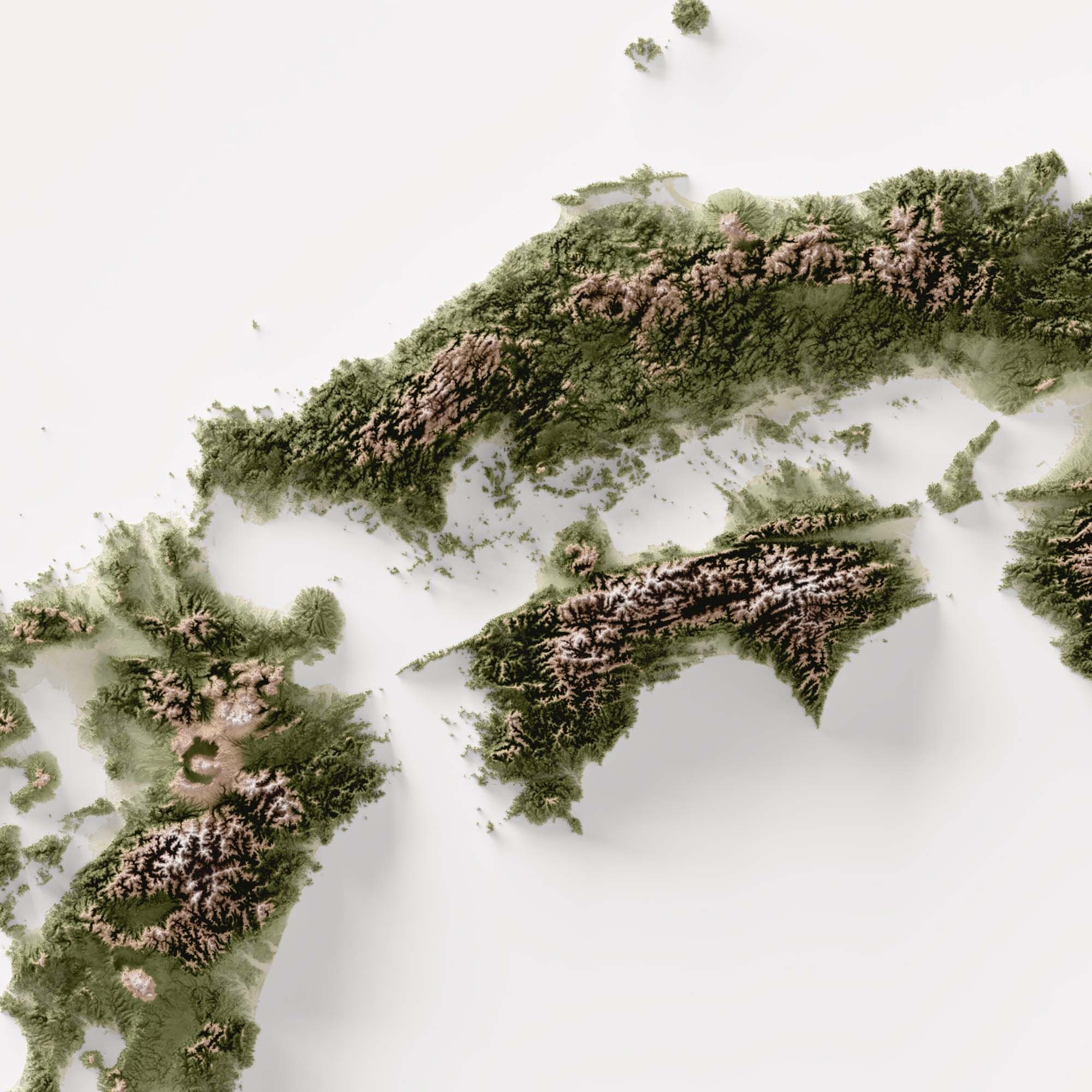 Japan Elevation Map geo 2D Poster Shaded Relief Map, Fine Art Wall ...