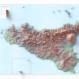 Sicily (italy) 1943 Topographic Map: Vintage Flat Shaded Relief Print ...