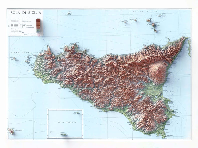Sicily (italy) 1943 Topographic Map: Vintage Flat Shaded Relief Print ...