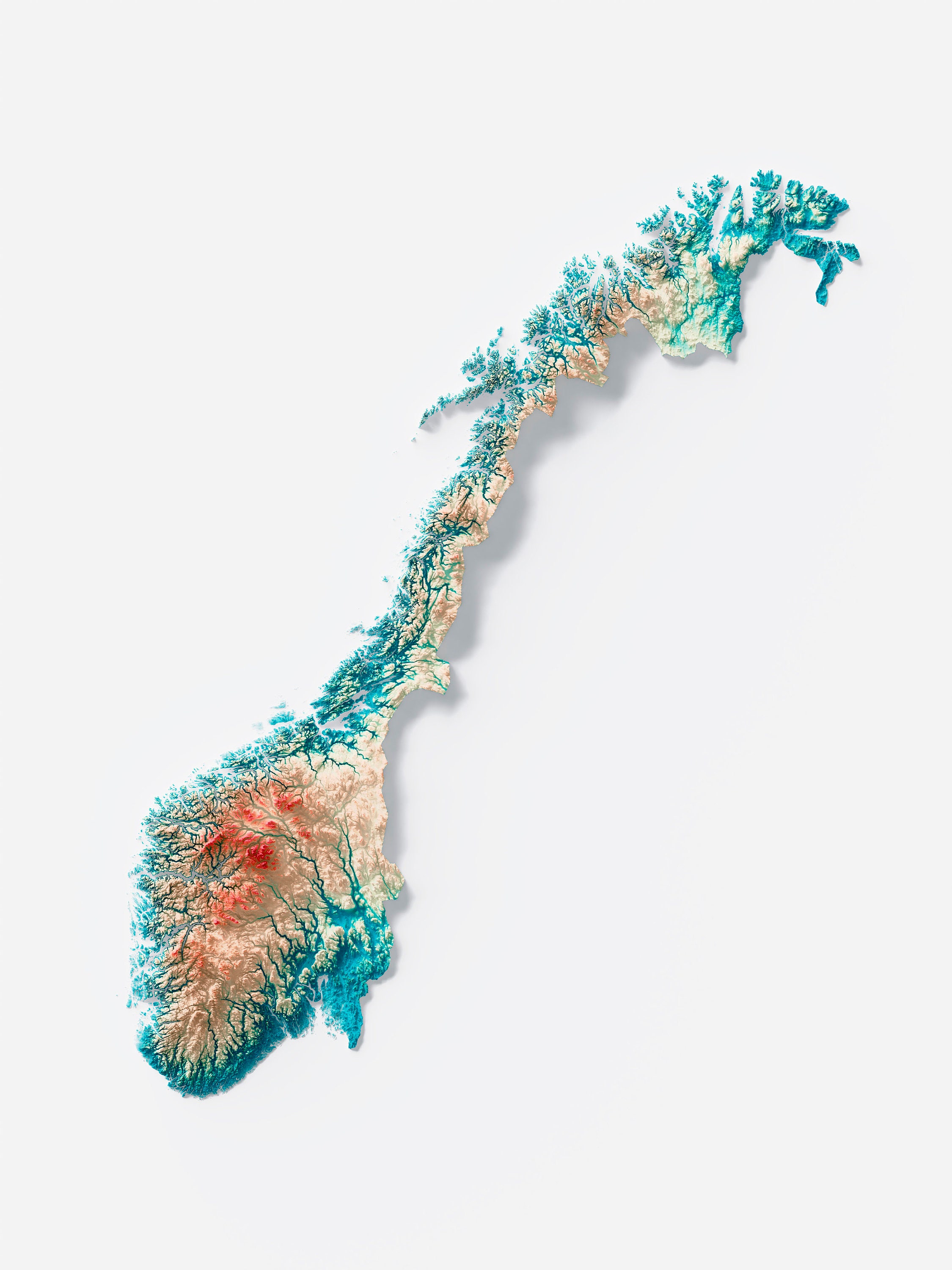 Norway Elevation Map spectral 2D Poster Shaded Relief Map, Fine Art Wall Decor, Travel Poster - Etsy