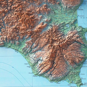 Sicily italy Topographic Map of 1943 2D Poster Shaded Relief Map, Fine ...