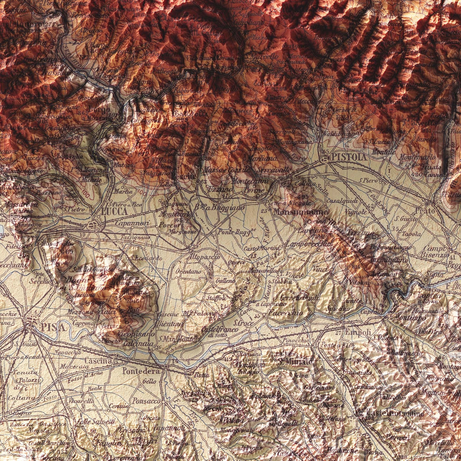 Tuscany (italy) 1935 Topographic Map: Vintage Flat Shaded Relief Print ...
