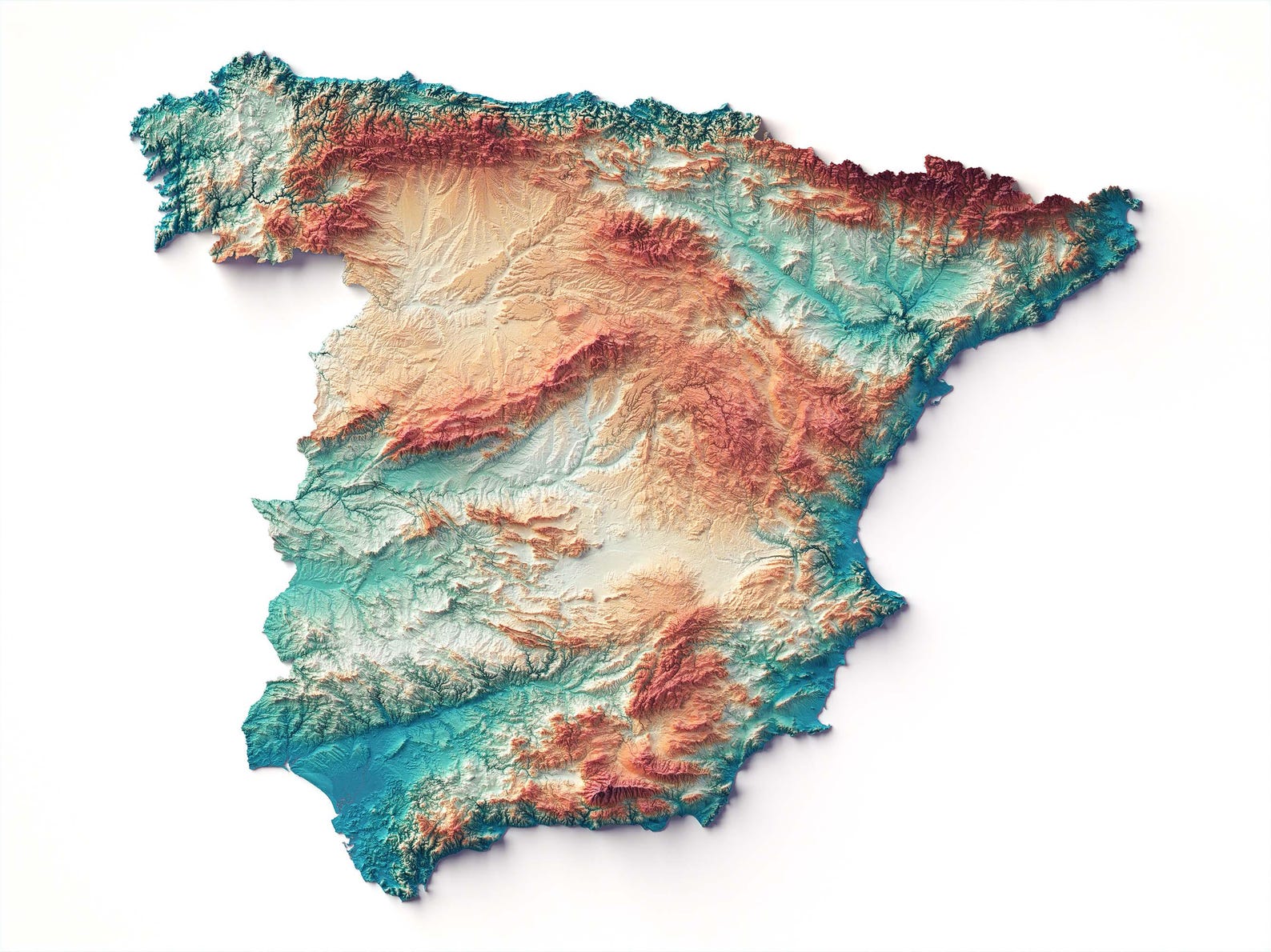 Spain Continental Elevation Map - Spectral Edition - Modern Flat Shaded ...