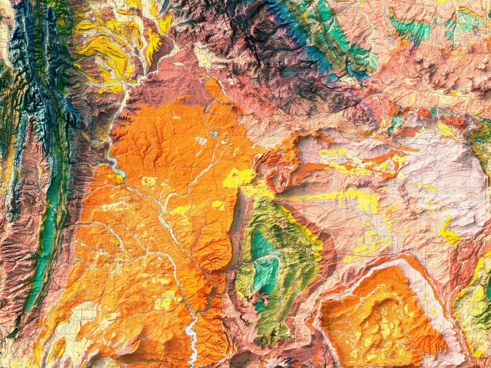 Wyoming USA Geological Map of 1985 2D Poster Shaded Relief Map, Fine ...