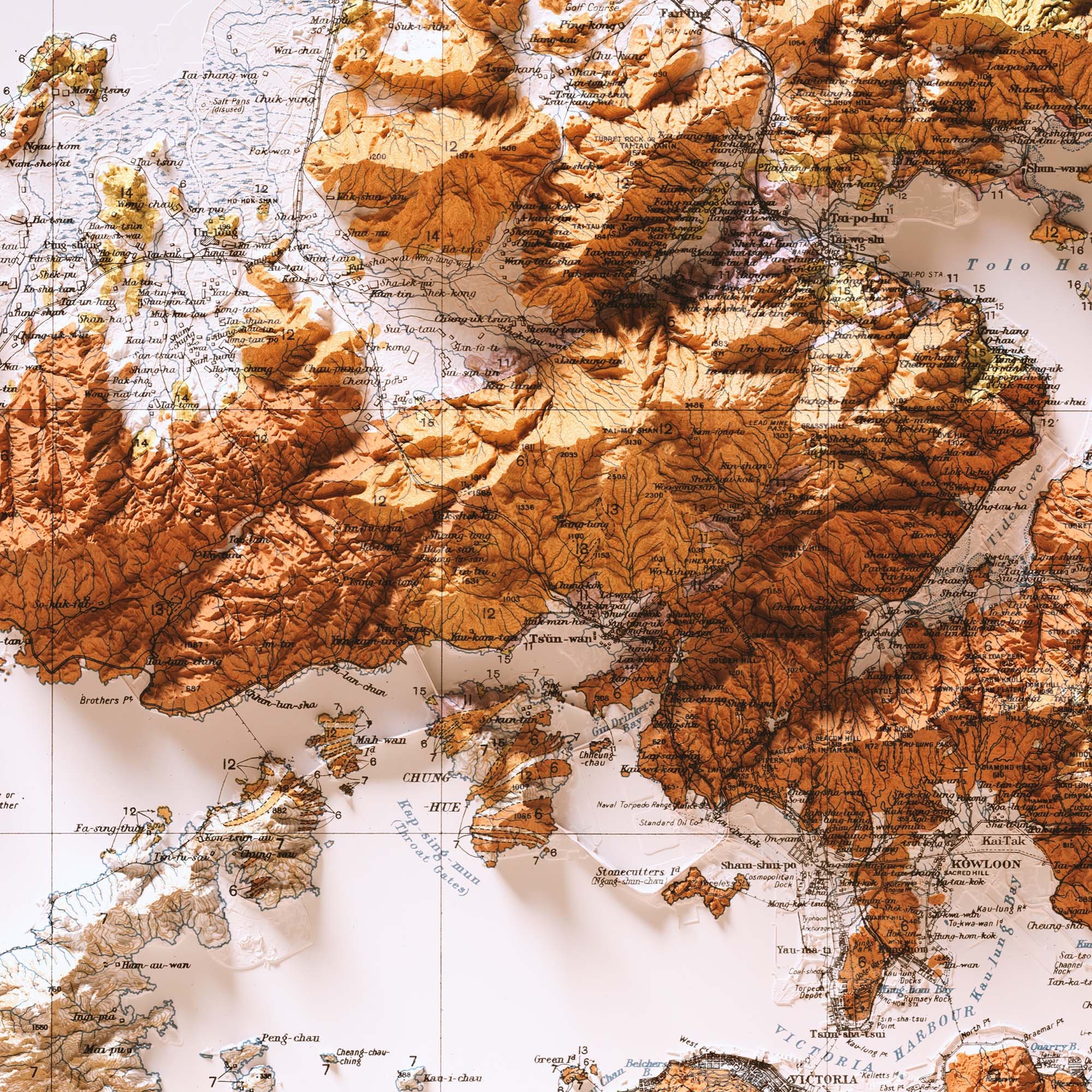 Hong Kong Geological Map of 1936 - 2D Poster Shaded Relief Map, Fine ...