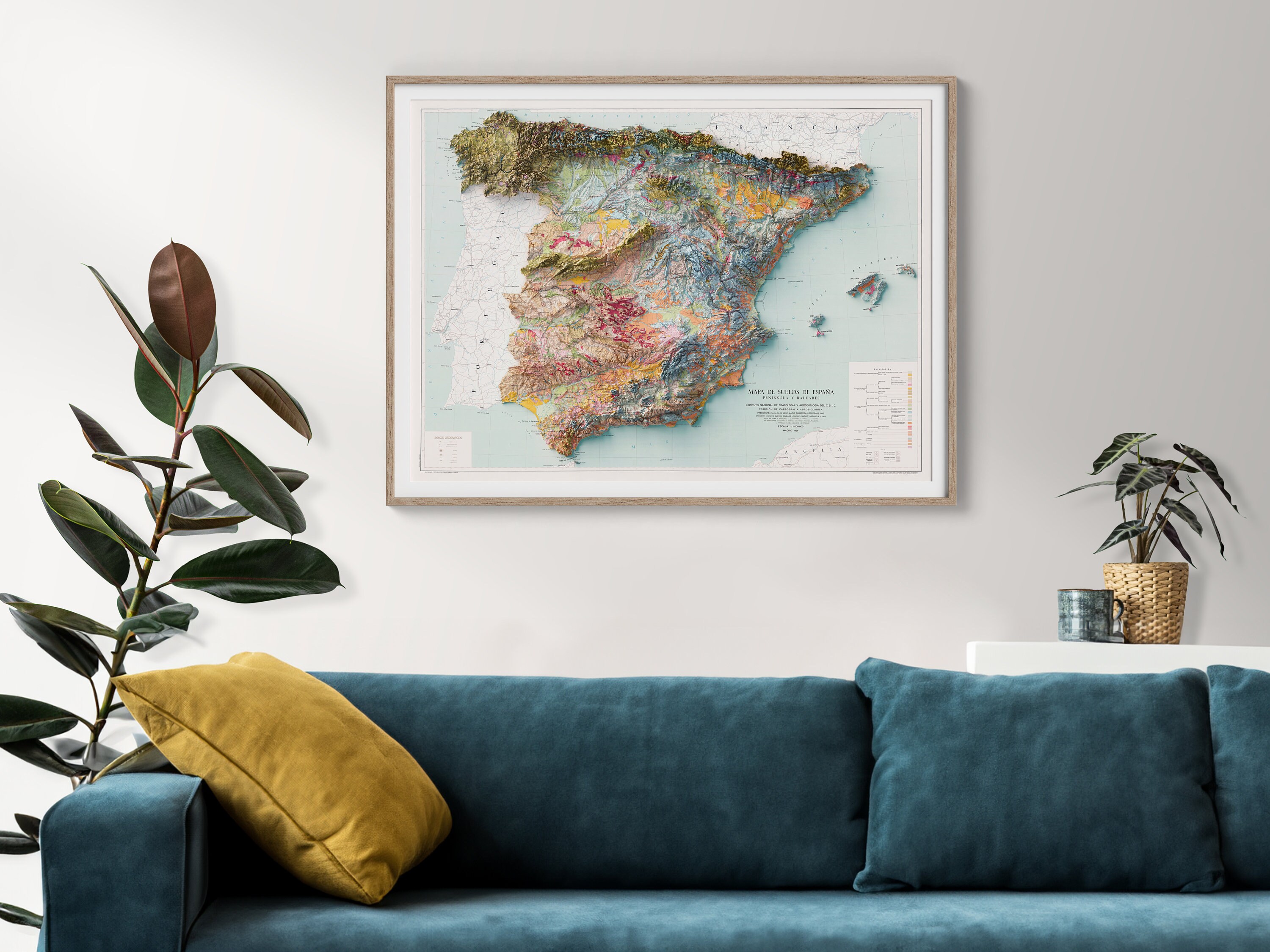 Spanish Peninsula and Baleares spain Soil Map of 1966 2D Poster Shaded ...