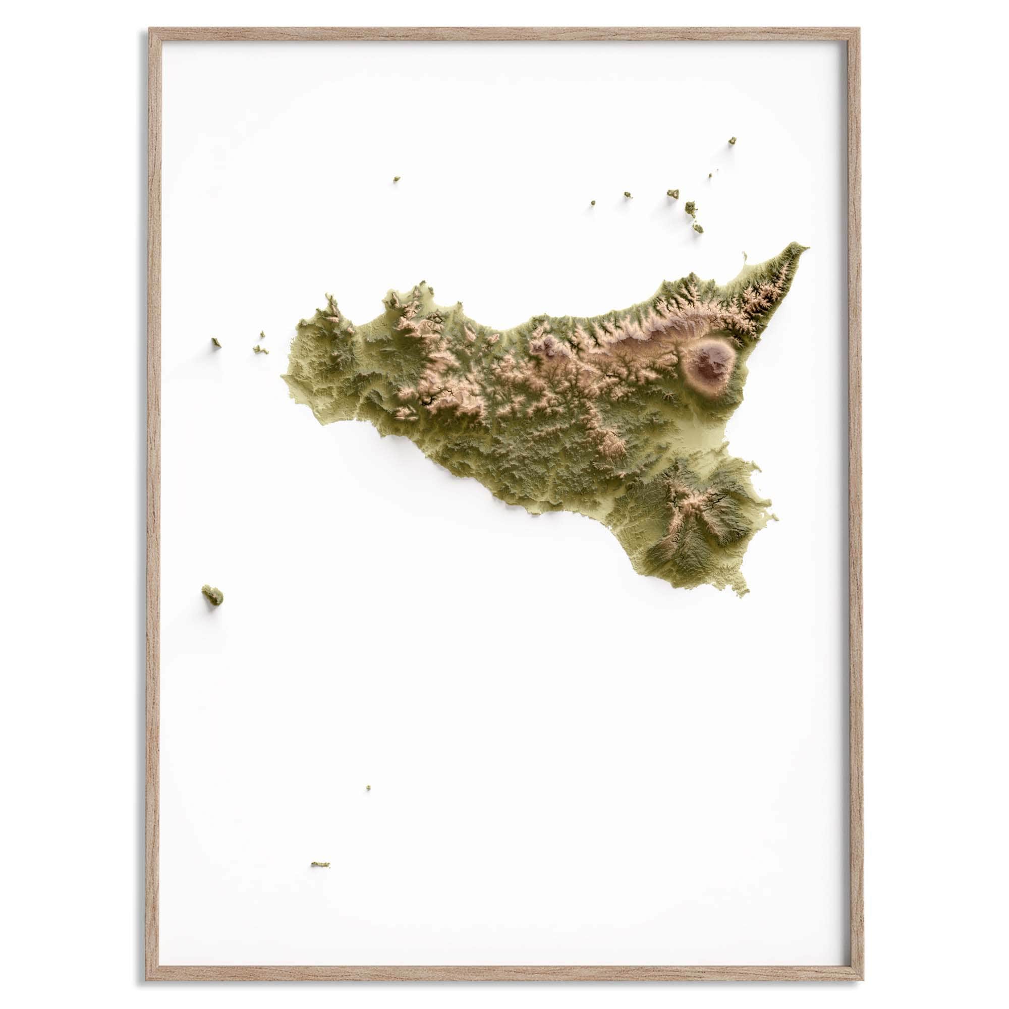 Sicily italy Elevation Map Geo 2D Poster Shaded Relief Map, Fine Art ...