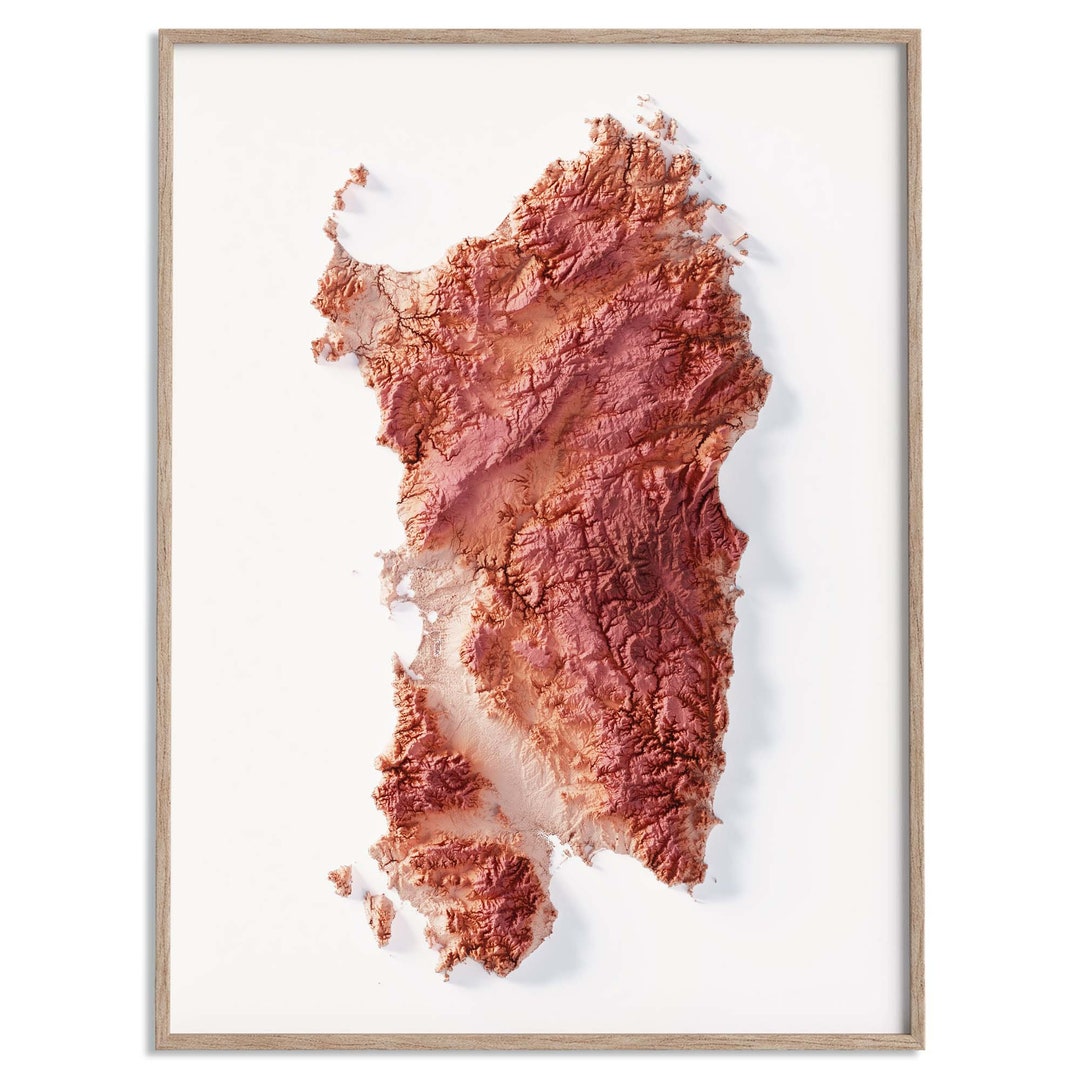 Sardinia (italy) Elevation Map - Coral Edition - Modern Flat Shaded ...