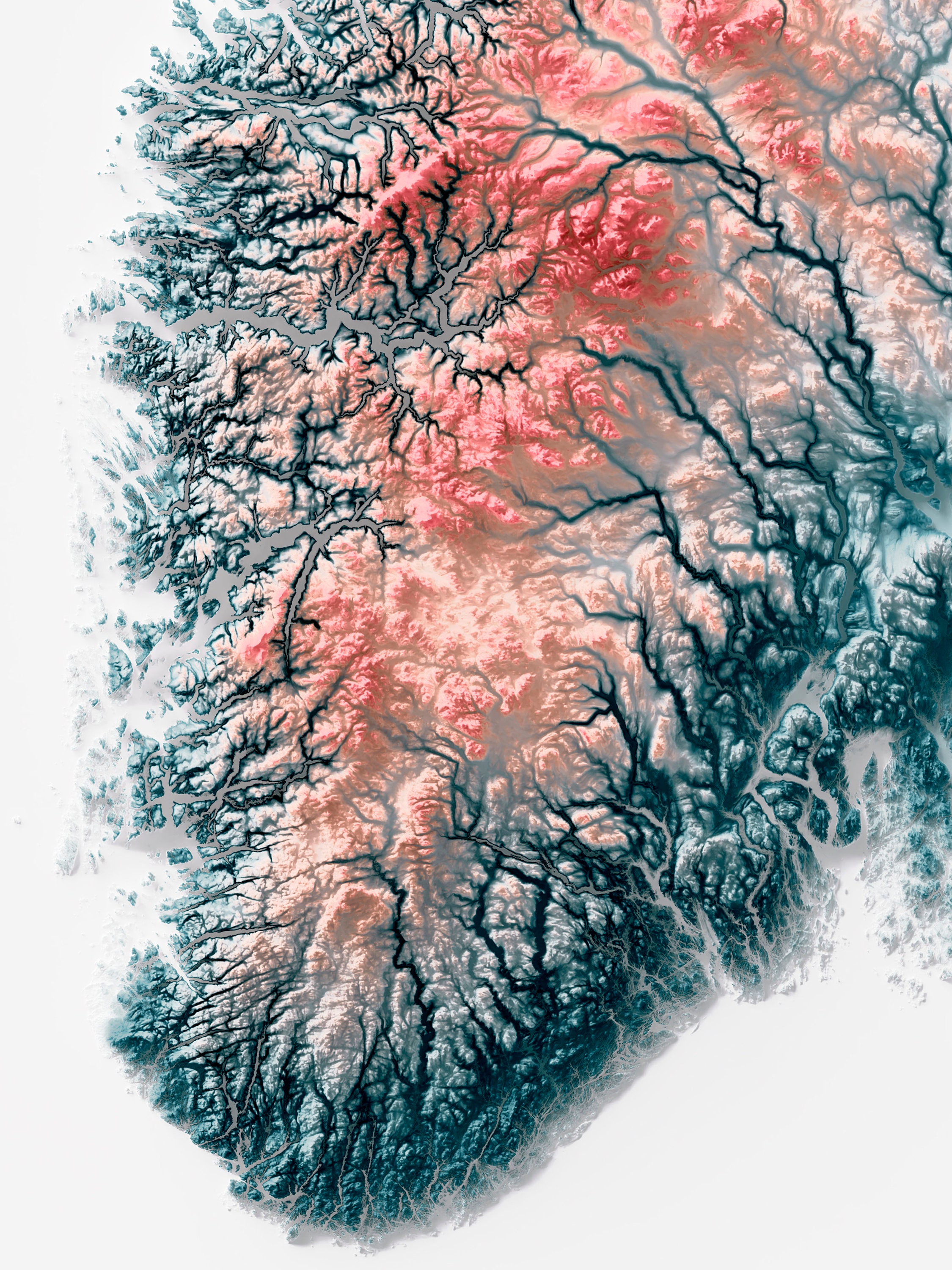 Norway Elevation Map irid 2D Poster Shaded Relief Map, Fine Art Wall ...