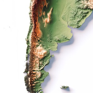 South America Elevation Map geo 2D Poster Shaded Relief Map, Fine Art ...