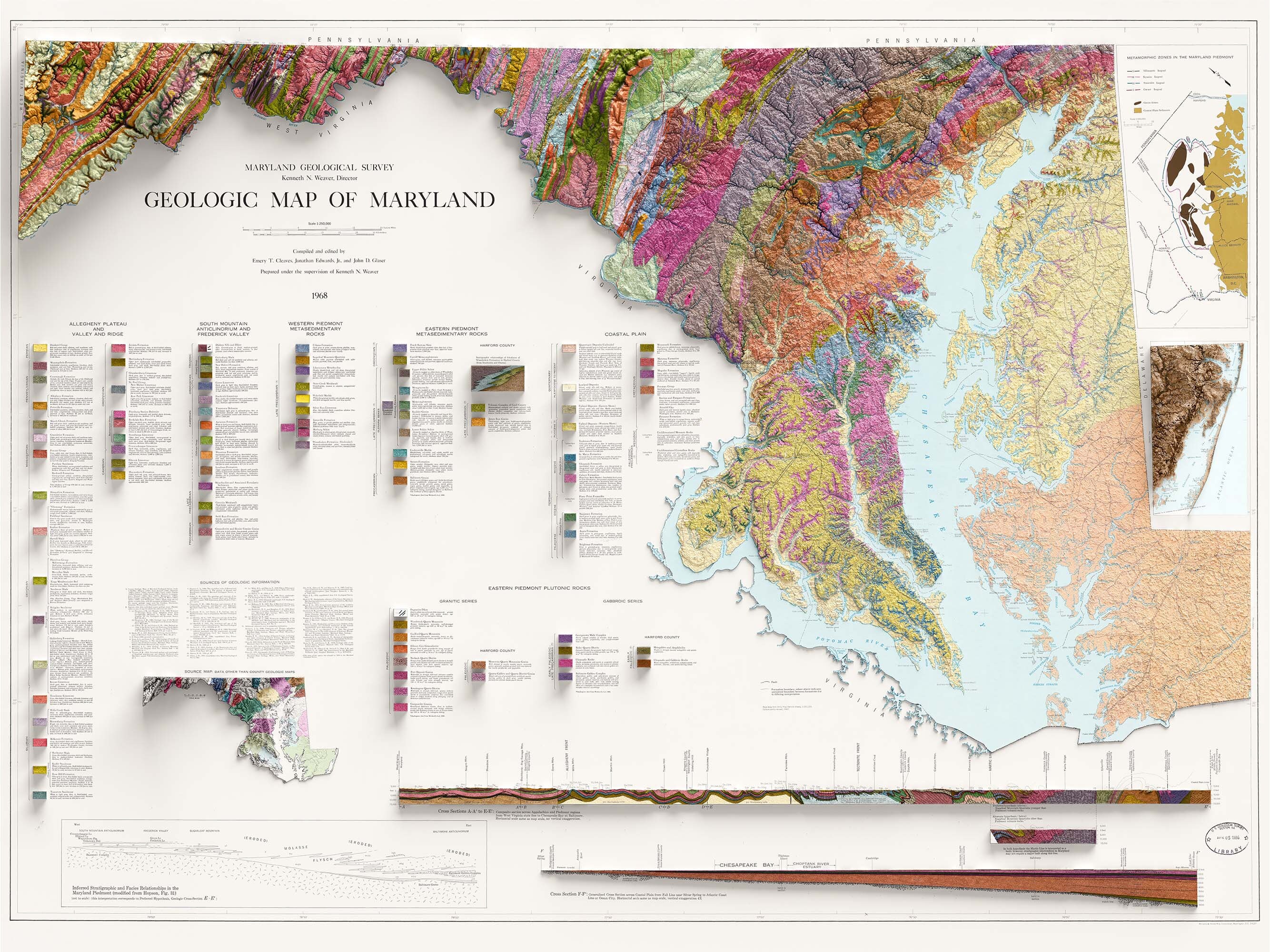 Maryland (USA) Geological Map of 1968 - 2D Poster Shaded Relief Map ...