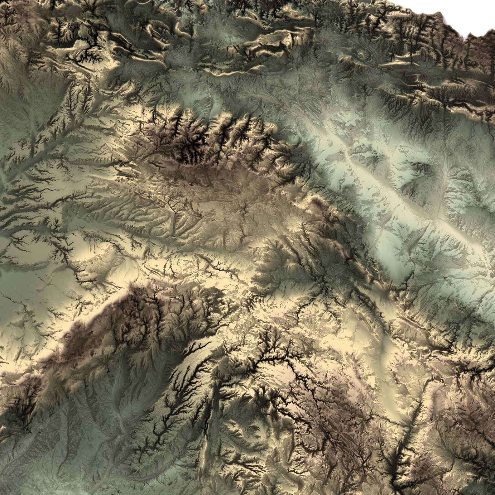 Spain Elevation Map (geo) - 2D Poster Shaded Relief Map, Fine Art Wall ...
