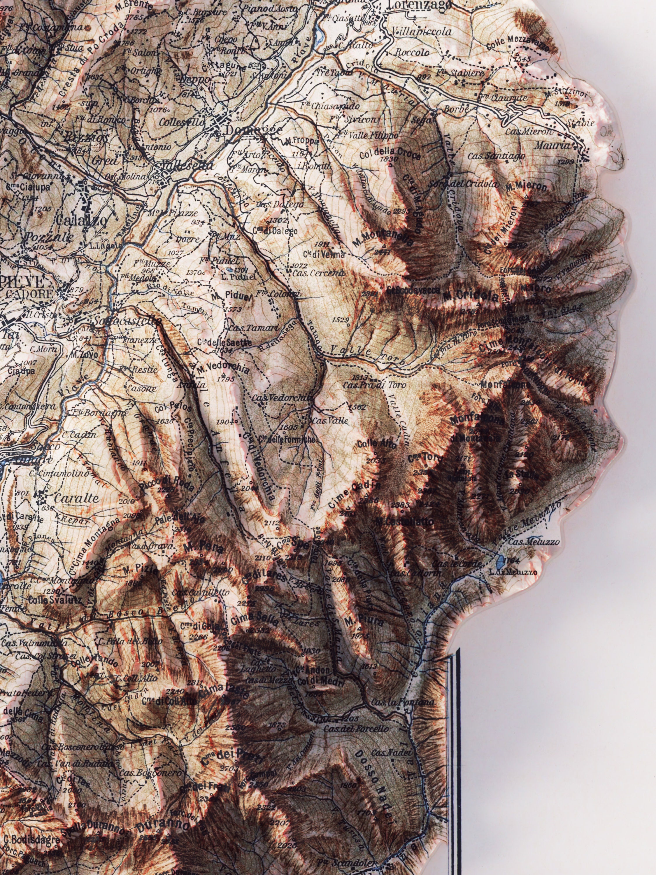 1904 | Topographic map Shaded relief map Italy Fine Art print Dolomites ...