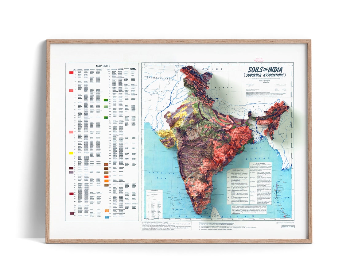 India Soil Map of 1985 2D Poster Shaded Relief Map Fine Art - Etsy